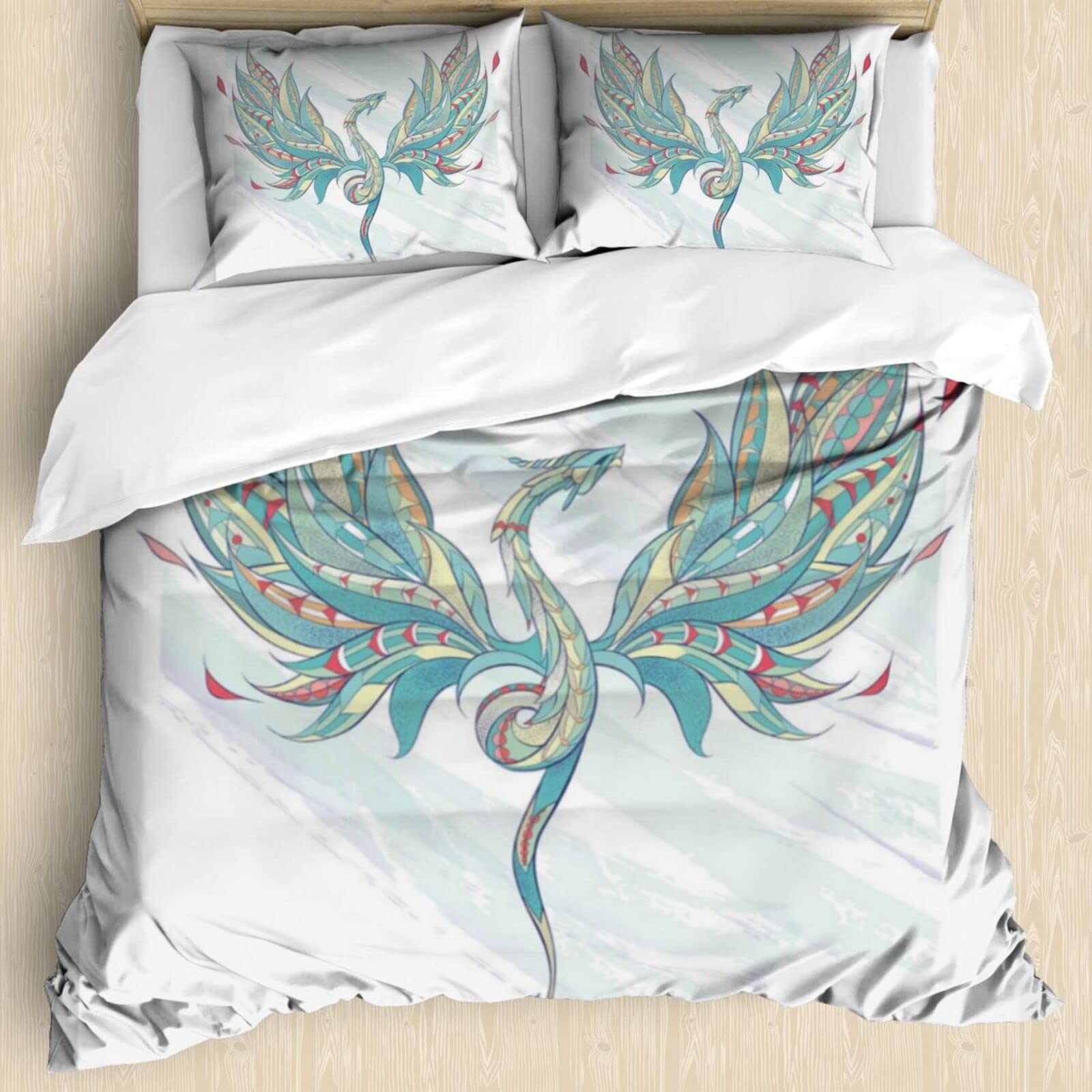 Yaofuren Dragon Theme 3 Pieces Duvet Cover Set Queen Size,Bedding Serpent Fantasy Art Print Duvet Cover,Soft Printed Design Zipper Comforter Cover with Ties and 2 Pillow Shams (Multicolor,Queen)