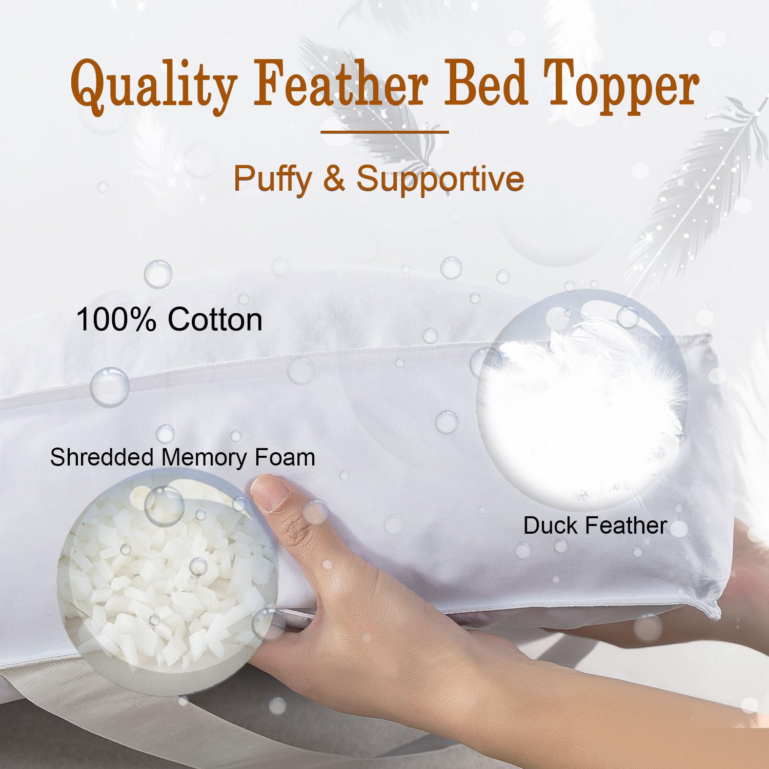 WhatsBedding 5 Inch Duck Feather Bed Mattress Topper King Size, 100% Thickened Cotton, 2500 GSM Overfilled Pillow Top, 78x80 in, White Plaid
