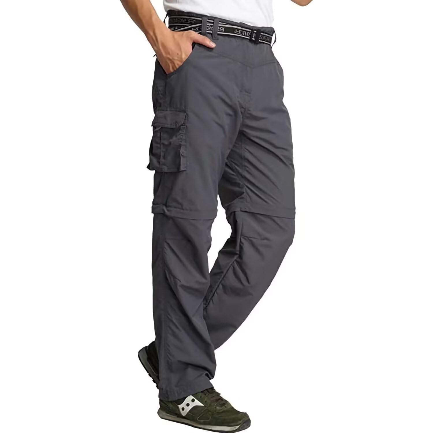 JOMLUN Men’s Hiking Pants Zip Off Cargo Pants Lightweight Quick Dry Convertible Outdoor Shorts Gray