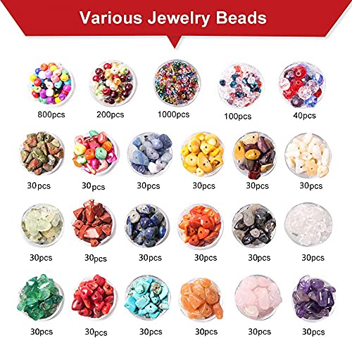 Yholin Crystals Beads for Jewelry Making Supplies Kit, Gemstone Crystal Stone Chip Beads with Spacer Stone Beads Pliers Jump Rings Elastic String for DIY Necklace Bracelet Earring Jewelry Making