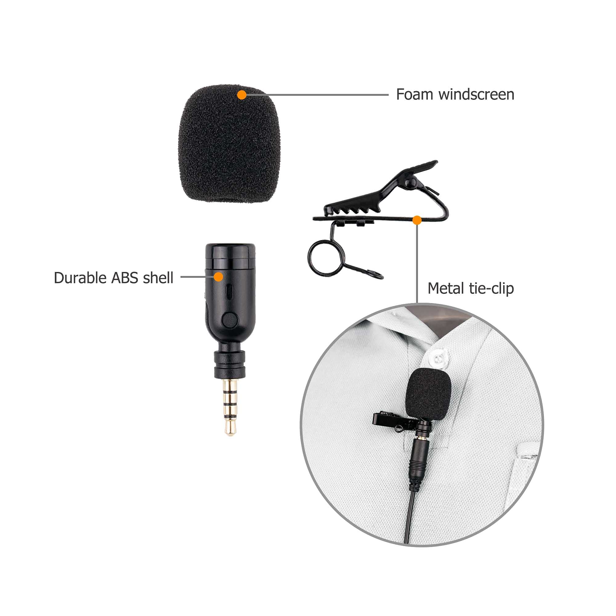 Lavalier Lapel Microphone with 3.5mm TRRS to 3.5mm TRS Jack, 6.6ft Uni-directional Condenser Mic for Live Streaming, Video Shooting, Zoom Meeting, Collar Clip on Mic for Smartphone, Laptop & Cameras