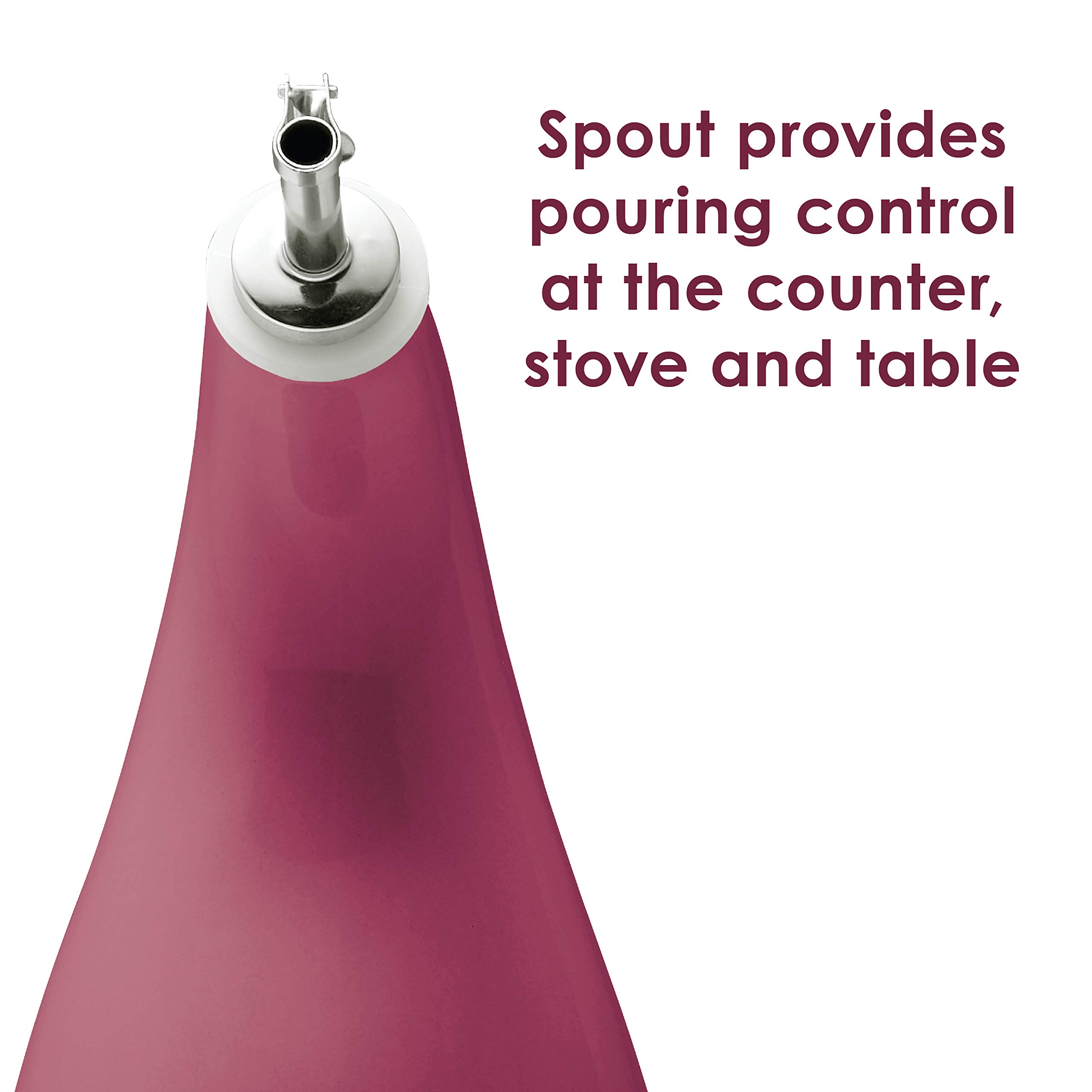 Rachael Ray Solid Glaze Ceramics EVOO Olive Oil Bottle Dispenser with Spout - 24 Ounce , Red,Burgundy