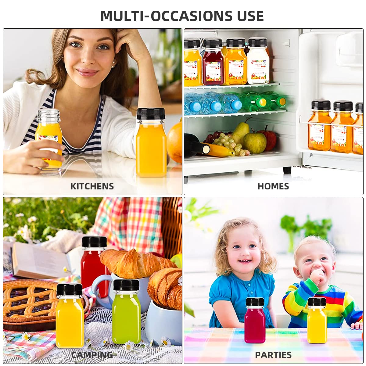 OAMCEG 36 PCS Juice Bottles with Caps, 8 oz Small Bottles for Liquids, Plastic Containers with Lids, Clear Juicing Bottles Reusable, Mini Fridge Bottles for Juicing, Smoothie, Drinking, Beverages