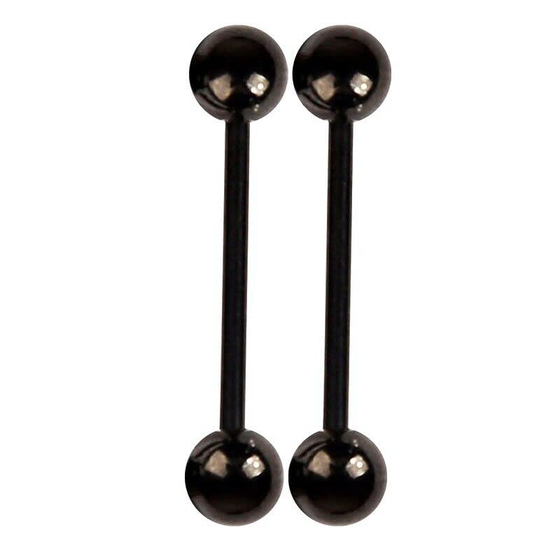PAIR 14G 5/8" Black Surgical Steel Tongue Ring Nipple Barbell Nipplerings Style 88888-175