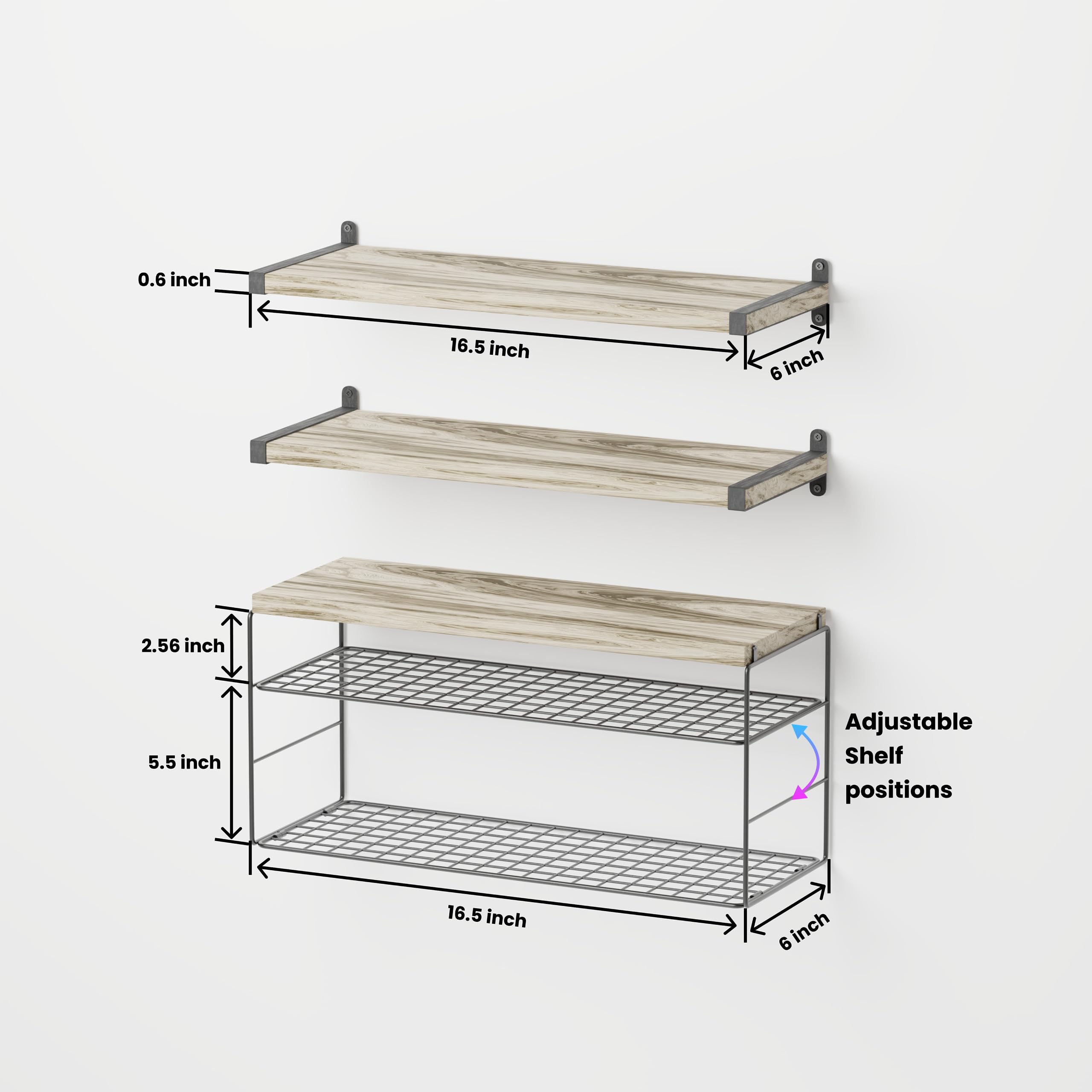 ILAYIJIA Bathroom Wall Floating Shelf: Bathroom Wall Mounted Floating Shelves, Floating Bathroom Wall Shelf, Bathroom Floating Shelves Wall Mounted, Bathroom Floating Shelf Over Toilet (Grey)