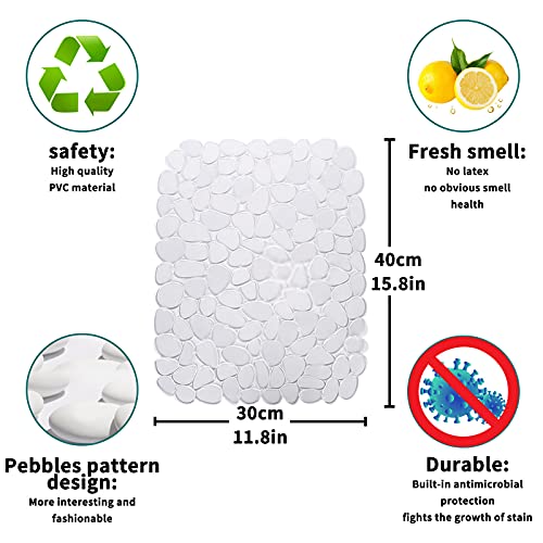 Qulable kitchen Sink Mat For stainless steel/ceramic sinks. Clear PVC Eco-friendly Sink Mat, adjustable, fast draining, pebble design, (2 pack, Clear)