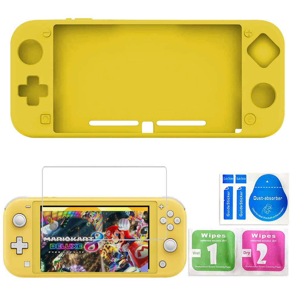 KenSera Case for Nintendo Switch Lite, Switch Lite Skin Accessories Kit Protective Light Slim Silicone Case Cover Shell Protector with Switch Lite Screen Protector (Yellow)