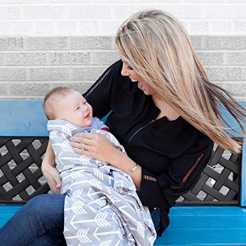Kids N' Such Baby Blanket and Multi Use Nursing Cover, Car Seat Canopy, Shopping Cart, High Chair, and Stroller Bundle - Grey Arrow