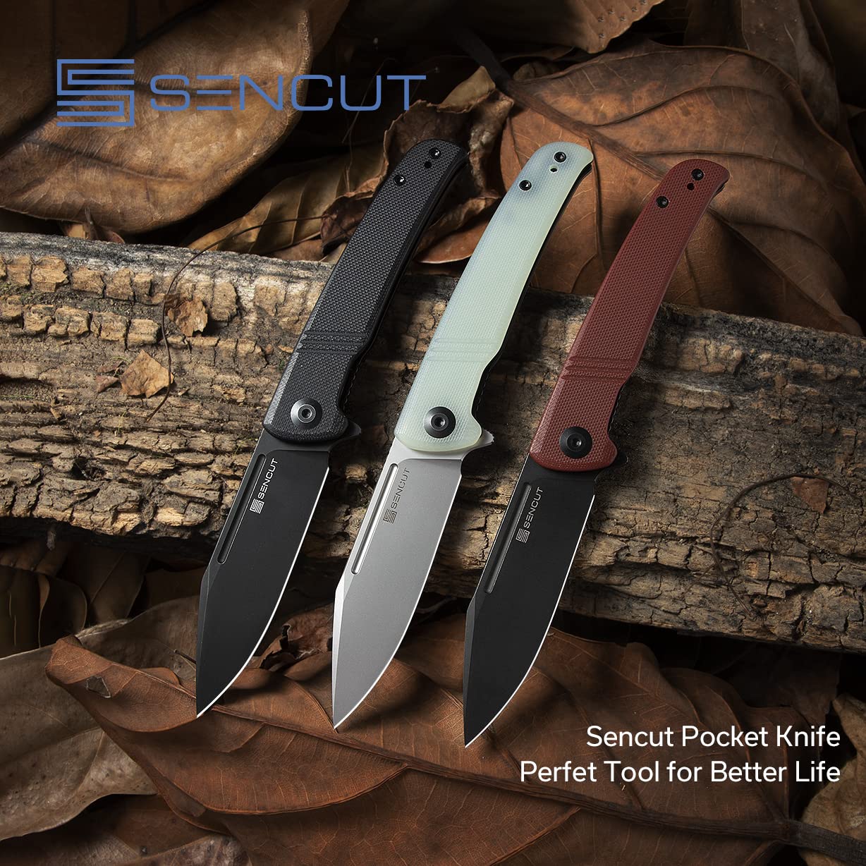 Sencut Brazoria Folding Pocket Knife for EDC, Burgundy G10 Handle Black Stonewashed D2 Blade Folding Knife with Clip, Everyday Carry Knife with Liner Lock for Men Women, Lightweight for Indoor Outdoor Fathers Son Gift SA12C