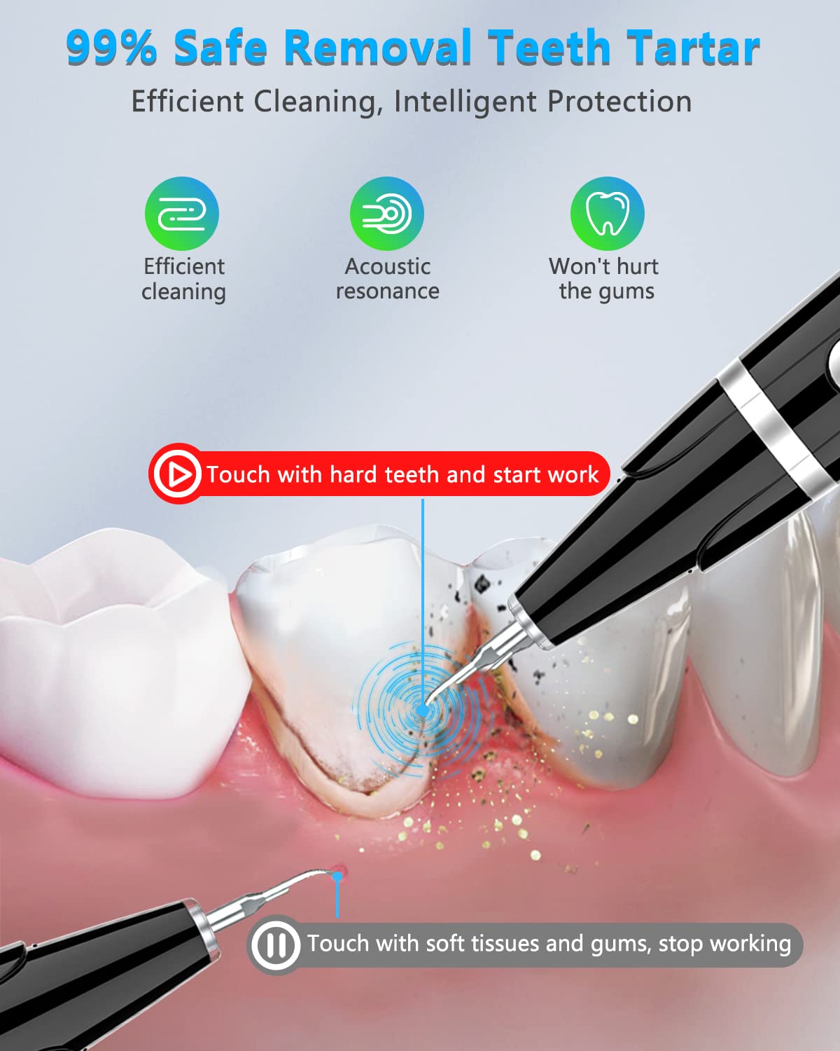 Plaque Remover for Teeth Cleaning Kit, Tartar Remover for Teeth Dental Tools with LED 3 Adjustable Modes 2 Replaceable Clean Heads Safe for Adult Kids Blue