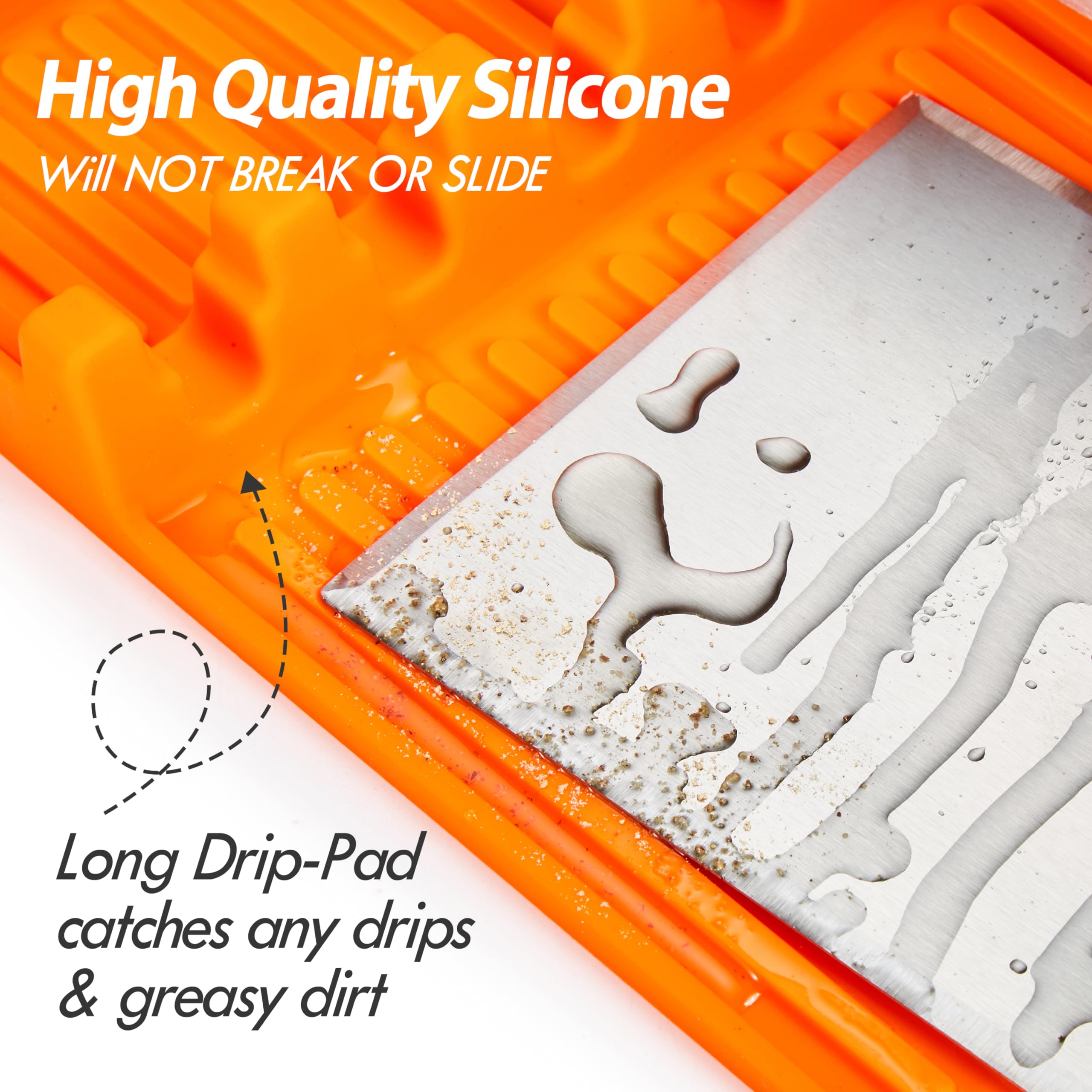 ISSEVE Silicone Griddle Tools Mat for Blackstone, Large Silicone Spatula Mat with Drip Pad, Grill BBQ Caddy Utensils Holder for Kitchen, Cooking & Countertop, Griddle Accessories for Blackstone Orange