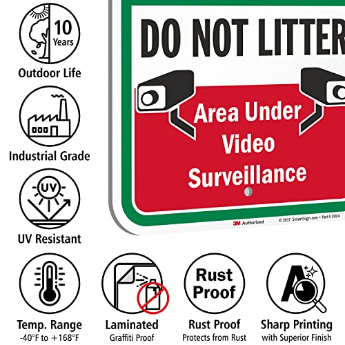 SmartSign 18 x 12 inch “Do Not Litter - Area Under Video Surveillance” Metal Sign, 63 mil Aluminum, 3M Laminated Engineer Grade Reflective Material, Multicolor