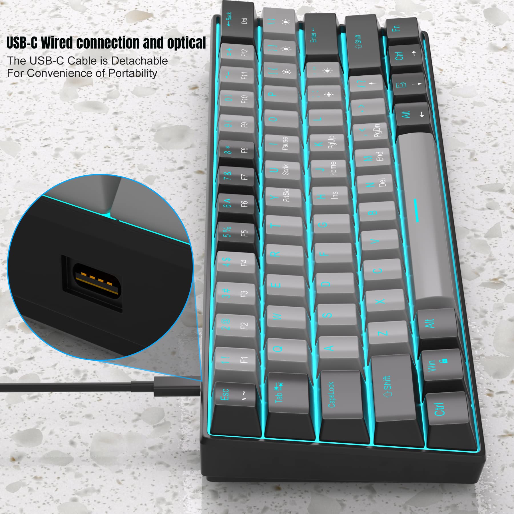 MageGee Mini 60% Mechanical Keyboard, Blue Backlit Gaming Keyboard, 61 Key Ultra-Compact Small Wired Keyboard with Blue Switch, Portable Office Computer Keyboard for for PC Gamer(Black&Gray)………