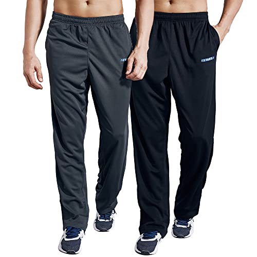 LUWELL PRO Men's Sweatpants with Zipper Pockets Open Bottom Athletic Pants for Jogging, Workout, Gym, Running, Training(0317 BlackGray,M)