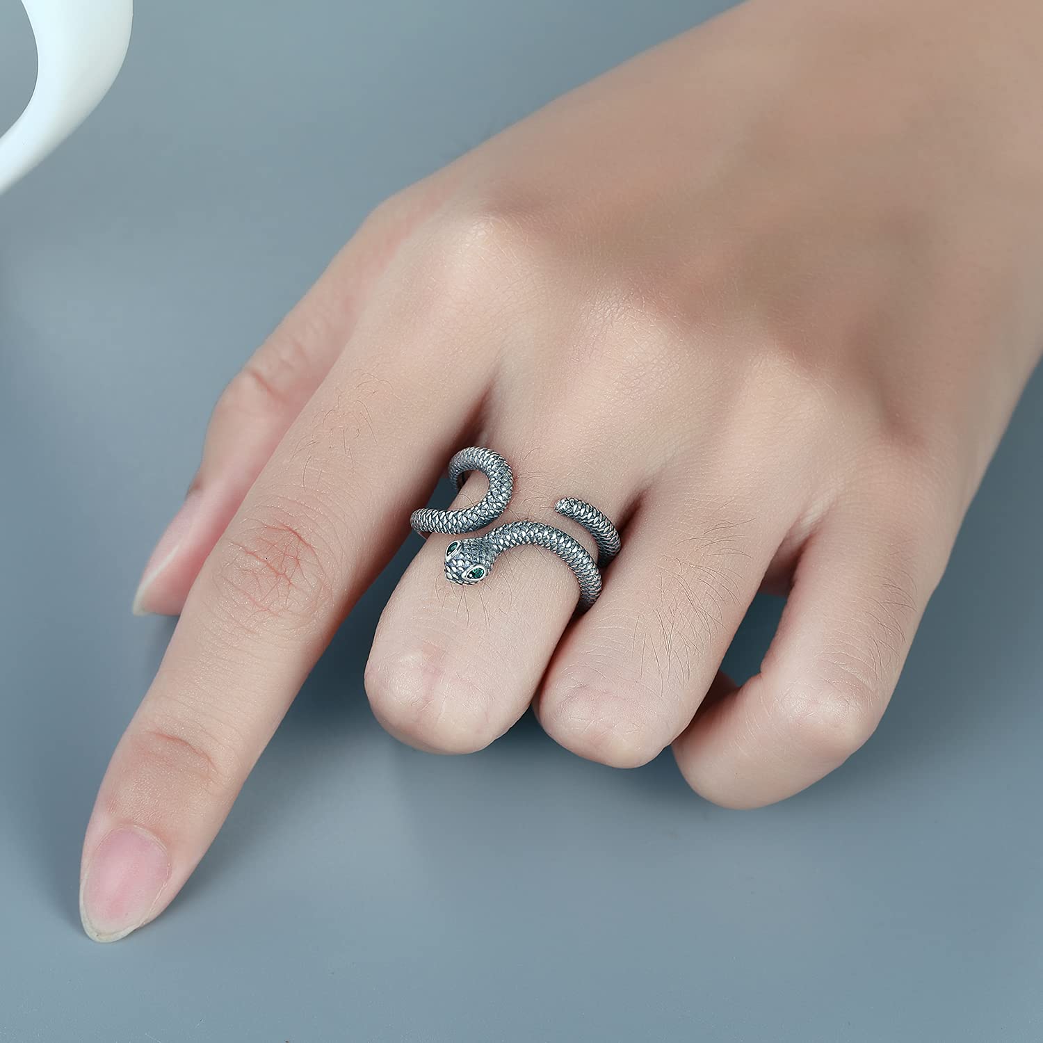 IPEPPY 925 Sterling Silver Snake Ring, Stacking Rings for Men Women Retro Opening Adjustable Ring Jewelry (B-Snake Ring)