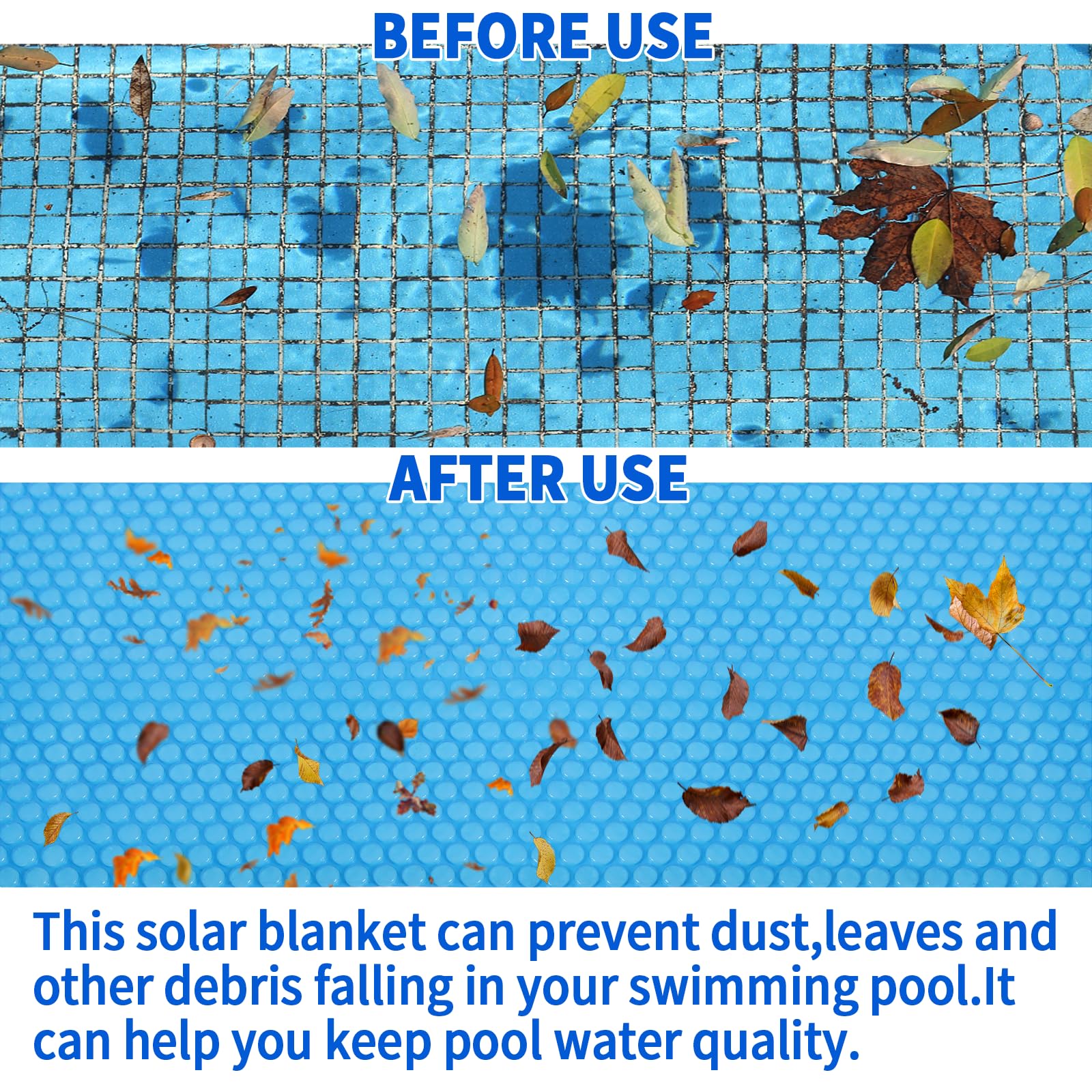 Thermal Solar Blanket for Swimming Pool Heavy Duty 16 Mil 7ft x 7ft Floating Spa Blanket and Trimmable Hot Tub Bubble Insulating Cover for Hot Tubs Inground Pools Insulating Solar Heating, Blue