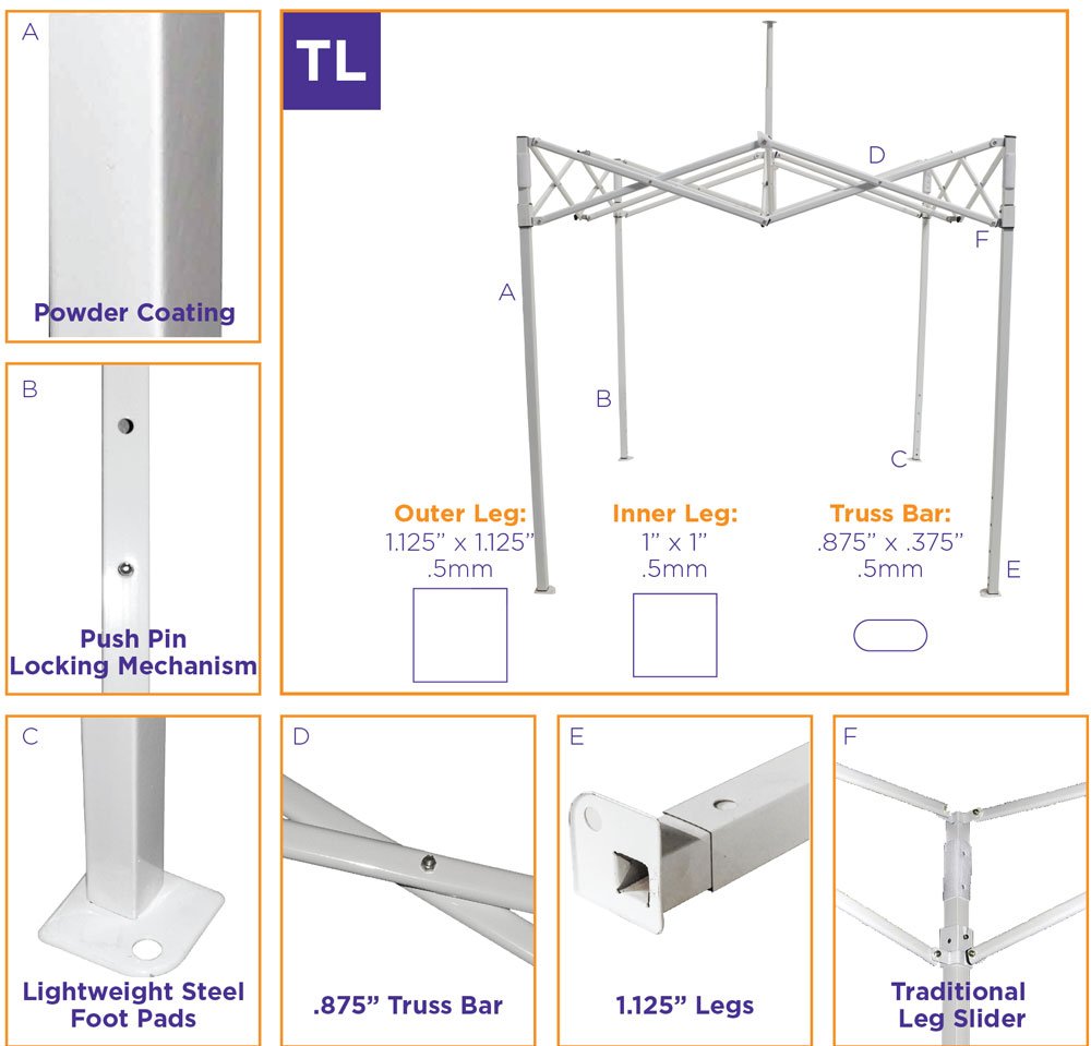 Impact 10' x 10' Pop Up Canopy Tent, Recreational Grade Steel Frame Includes 4 Weight Bags and Roller Bag, White