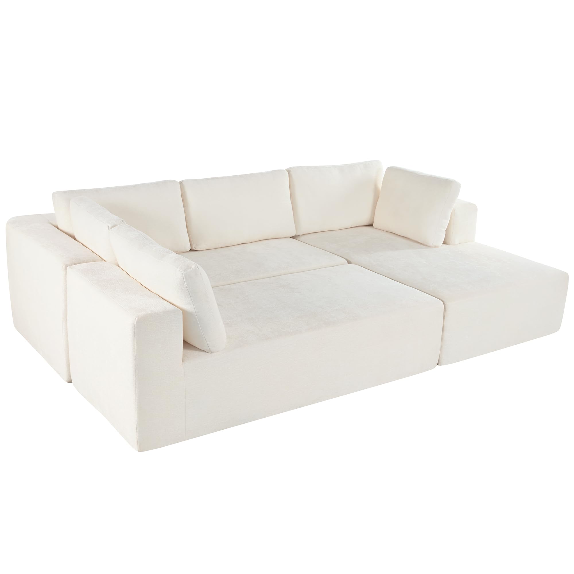 Yogald 135.6ββ L-Shaped 4 Seats Sectional Cloud Sofa with 2 Chaise Lounges, Minimalist Style Oversized Modular Sofa, Comfy Upholstered Luxury Floor Couch Set, for Living Room Office Apartment (Beige)