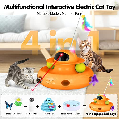 UPSKY Cat Toys 4-in-1 Interactive Electronic Cat Toy for Indoor Kitten, 2023 Upgrade Automatic Cat Pointer Toys, Cat Feather Toys, Cat Wand Toy, and Cat Roller Toy Relieves Anxiety & Boredom