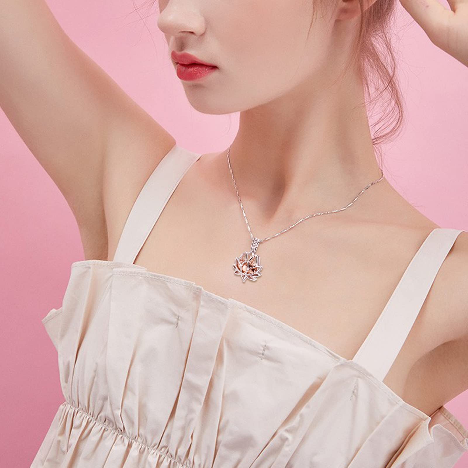 Imrsanl Cremation Jewelry for Ashes - Lotus Flower Ashes Pendant Necklace with Mini Keepsake Urn Memorial Ash Jewelry (Rose Gold)