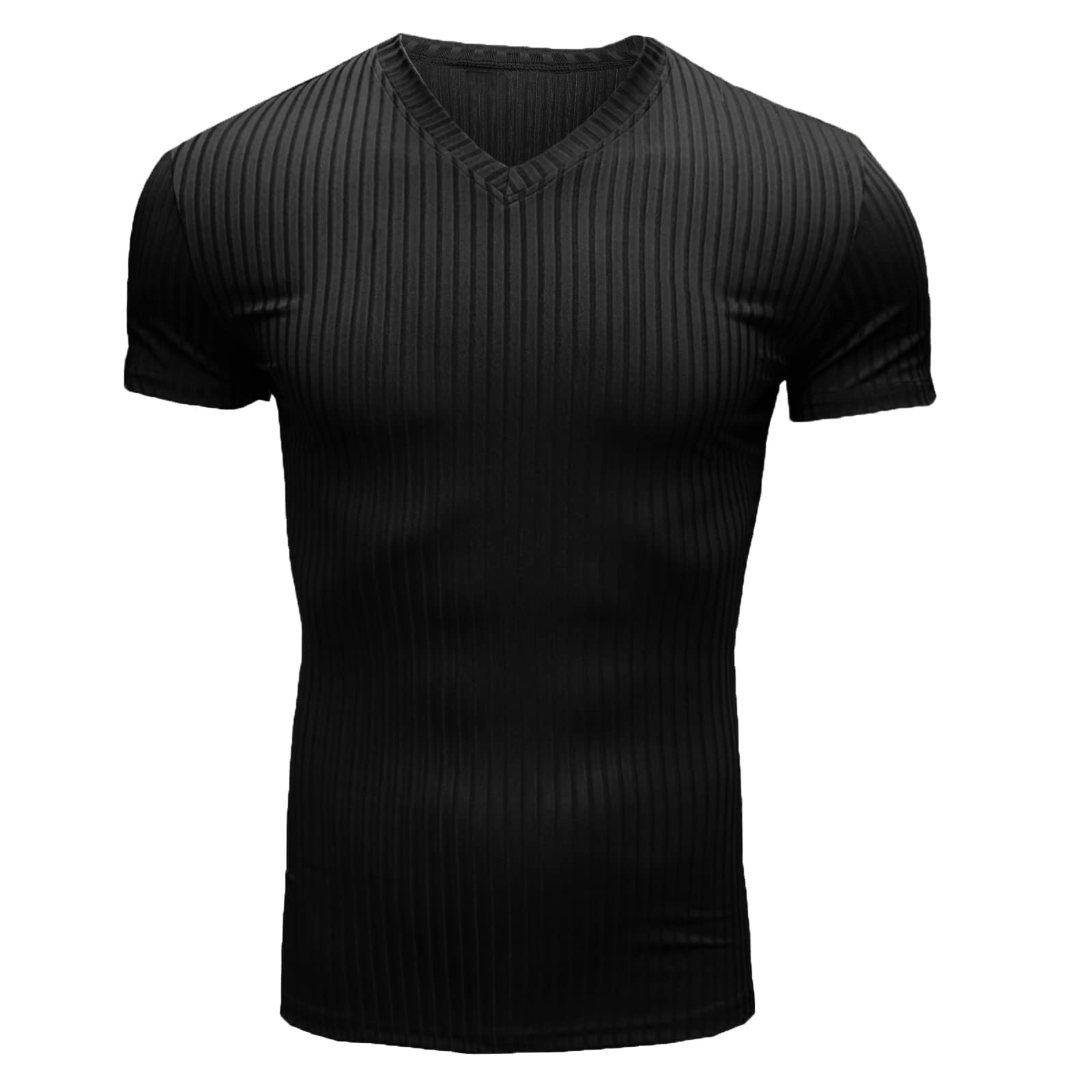 PEVOSU Muscle V-Neck Short Sleeve T Shirts for Men Stretch Slim Fit Workout Fashion Tee Black