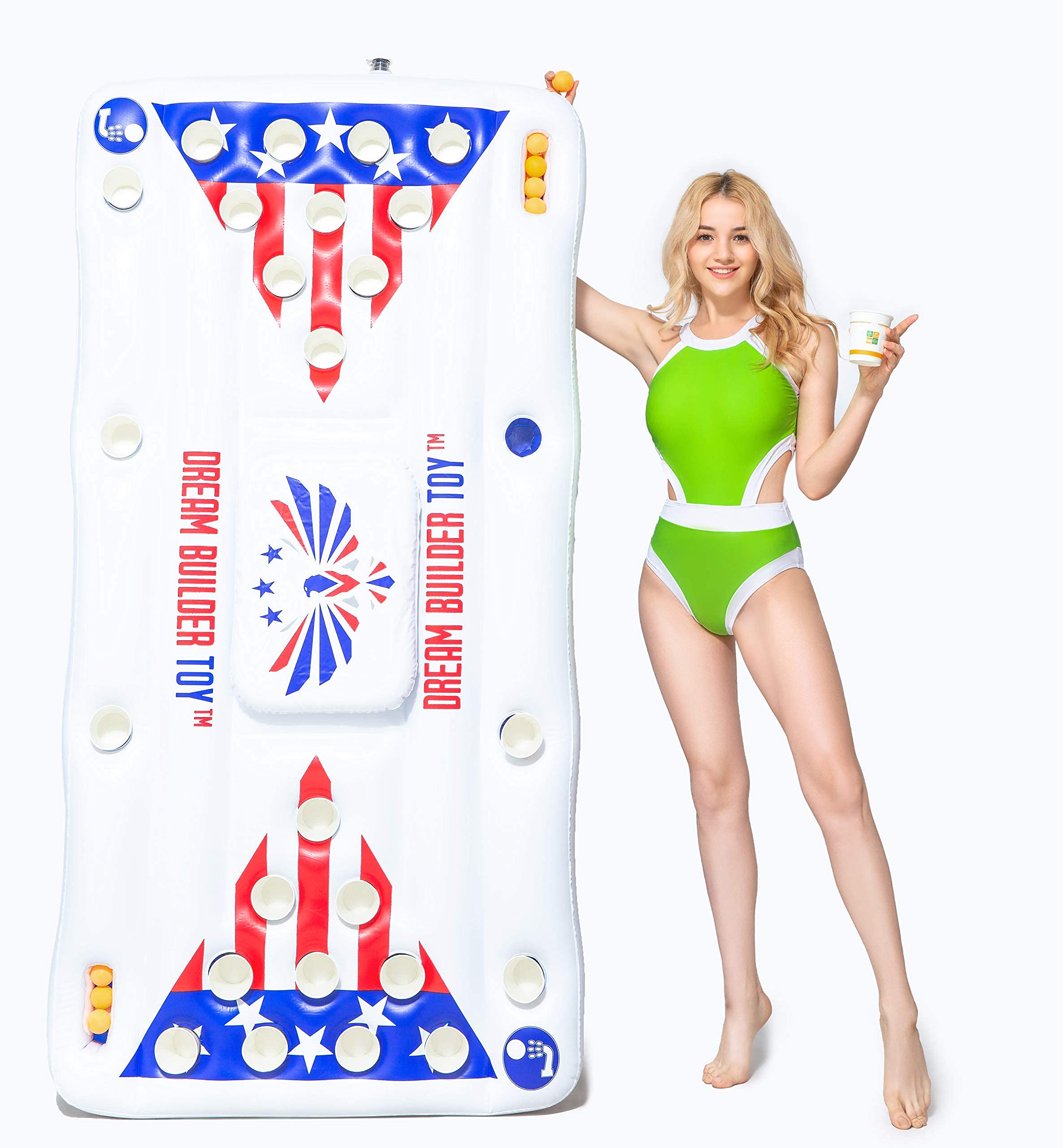 Inflatable Beer Pong table Party Beer Pong Float with Cooler, White, 6-Feet, Beer pong Floaty for Pool Party Game Raft and Lounge