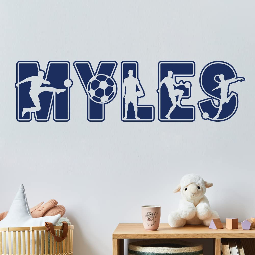 Soccer Custom Name Vinyl Wall Decal Sticker Art for Boys Rooms, Ball Player Theme Letters Bedroom Decor for Kids