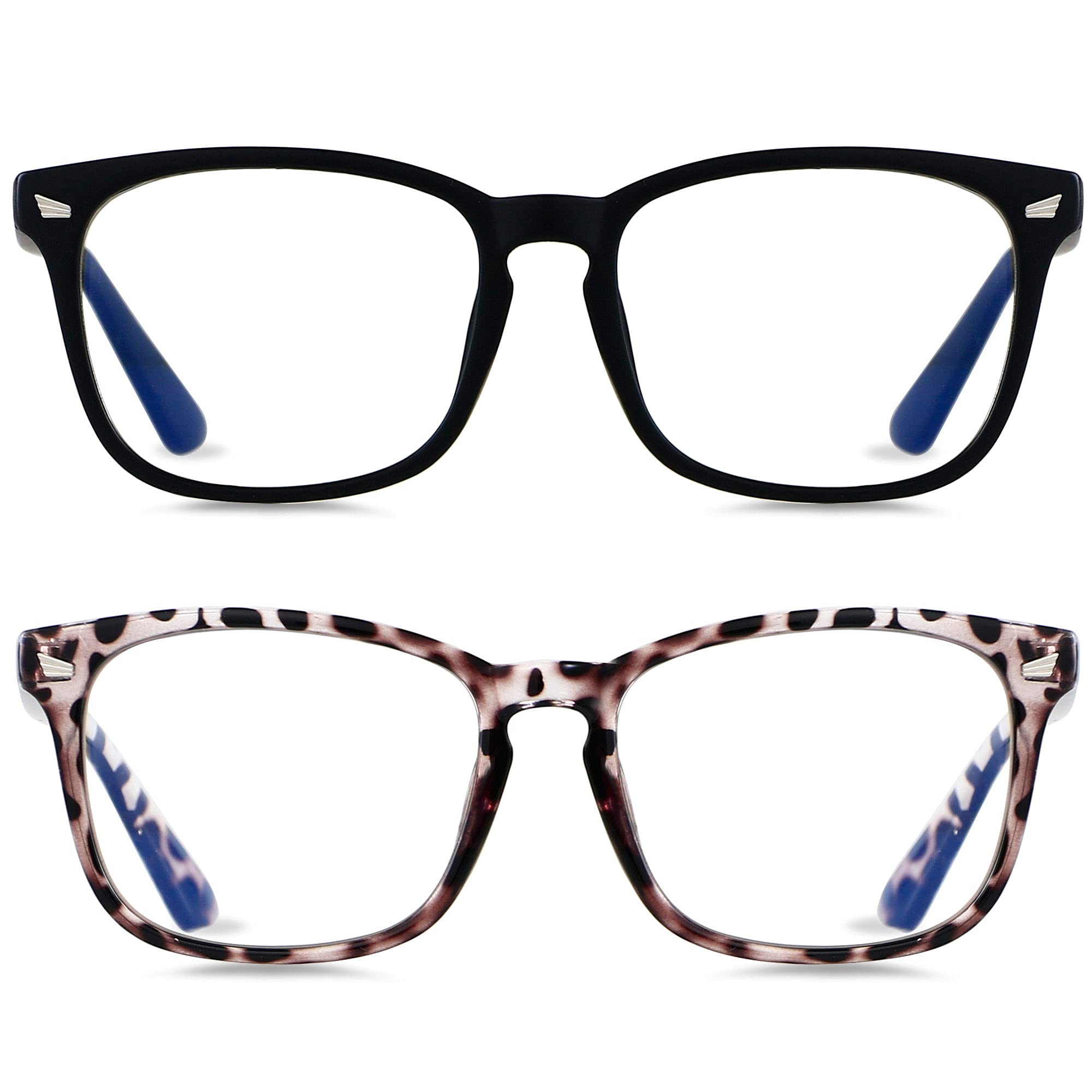 LYZOIT Blue Light Glasses for Women Men Computer Blocking Bluelight Blocker 2 Pack Nerd Anti Eye Strain Black Leopard