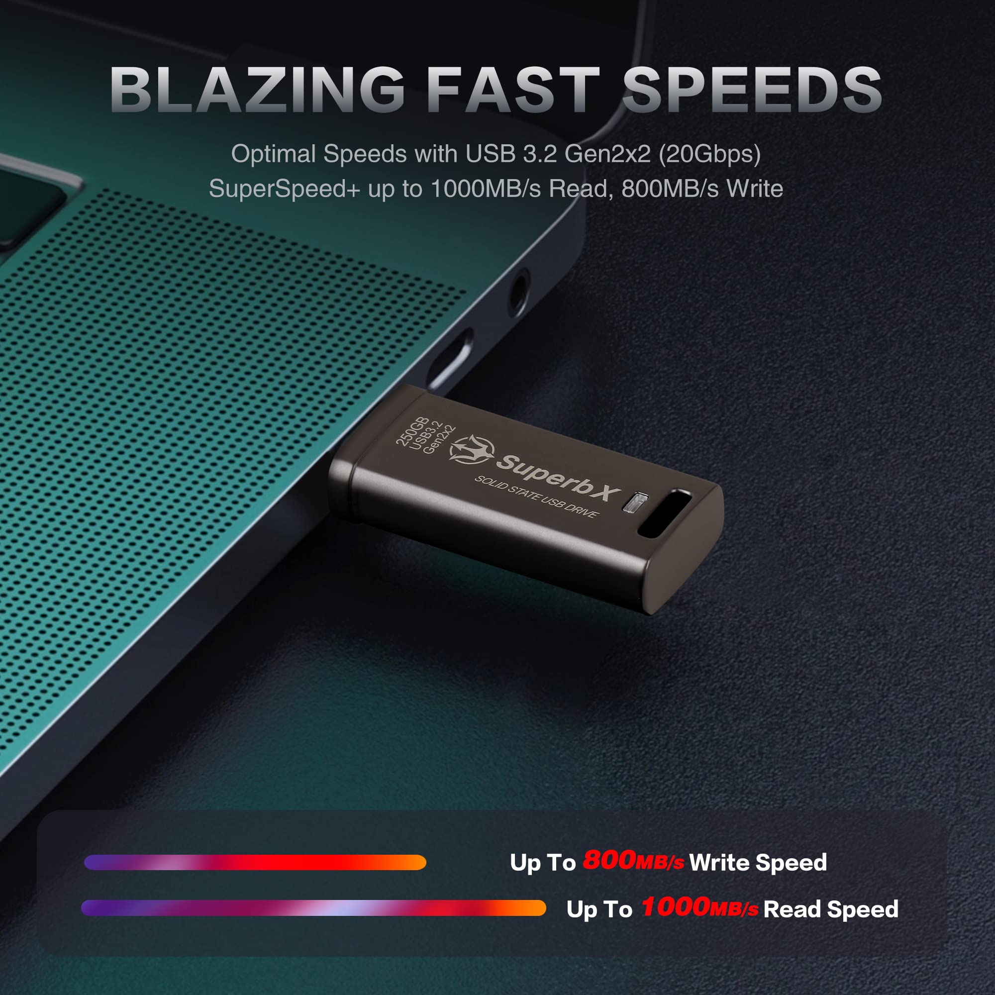 TRIDENITE Portable SSD 250GB Solid State USB Drive, USB 3.2 Gen2x2 SuperSpeed+, UASP Compatible, SuperbX Metal Body Protection. Ultra Speeds up to 1000MB/s Read, 800MB/s Write
