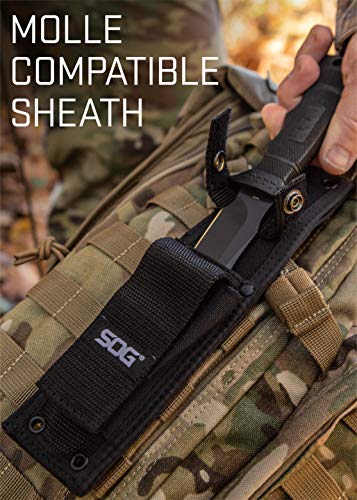 SOG Fixed Blade Knives with Sheath - SEAL Pup Elite Survival Knife, Hunting Knife w/ 4.85 Inch AUS-8 Bowie Knife Blade for a Tactical Knife (E37SN-CP)