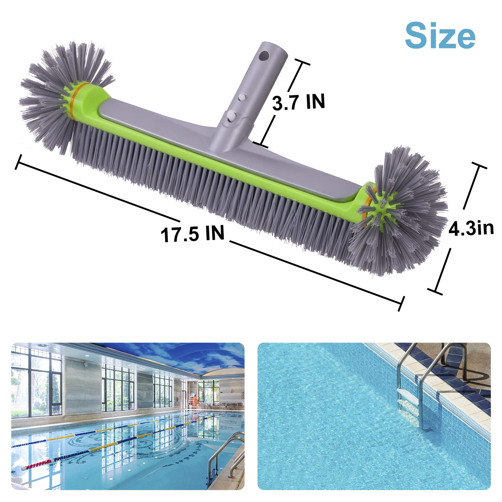Sepetrel Pool Brush Head for Cleaning Pool Walls,Heavy Duty Inground/Above Ground Swimming Pool Round Scrub Brushes with Premium Strong Bristle & Reinforced Aluminium Back,Grey