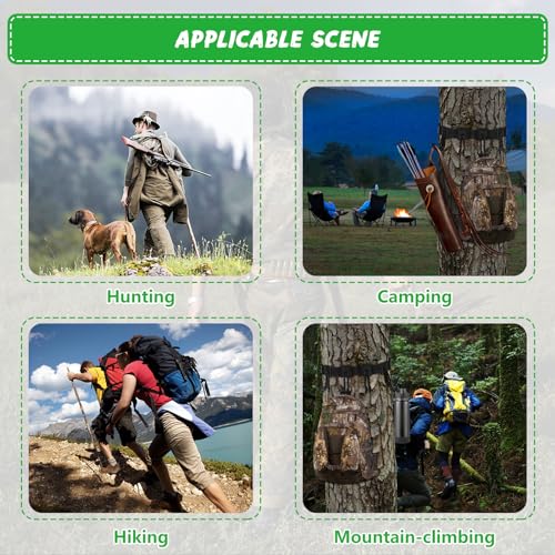 whumsdog Bow Hanger for Tree Stand, Treestand Strap Hunting Gear Hanger, Bow Hunting Tree Stand Accessories Holder with 4 Metal Hooks for Gears Bow Quiver Backpack Tree Saddle