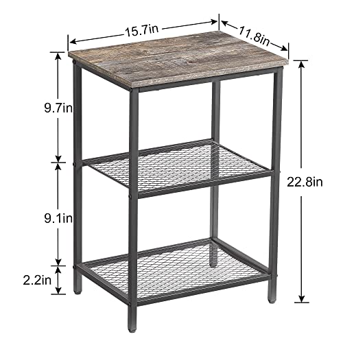 VECELO 3-Tier End Tables, Small Nightstands with Storage Shelf, Industrial Night Stand for Living Room Bedroom, Metal Frame, 1 Pack(A), Misty Gray