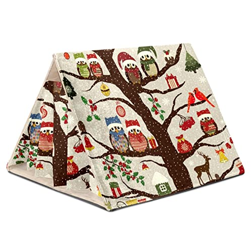 Y-DSIWX Guinea Pig Hideout House Bed, Winter Christmas Hat Owl Bird on Tree Rabbit Cave, Squirrel Chinchilla Hamster Hedgehog Nest Cage