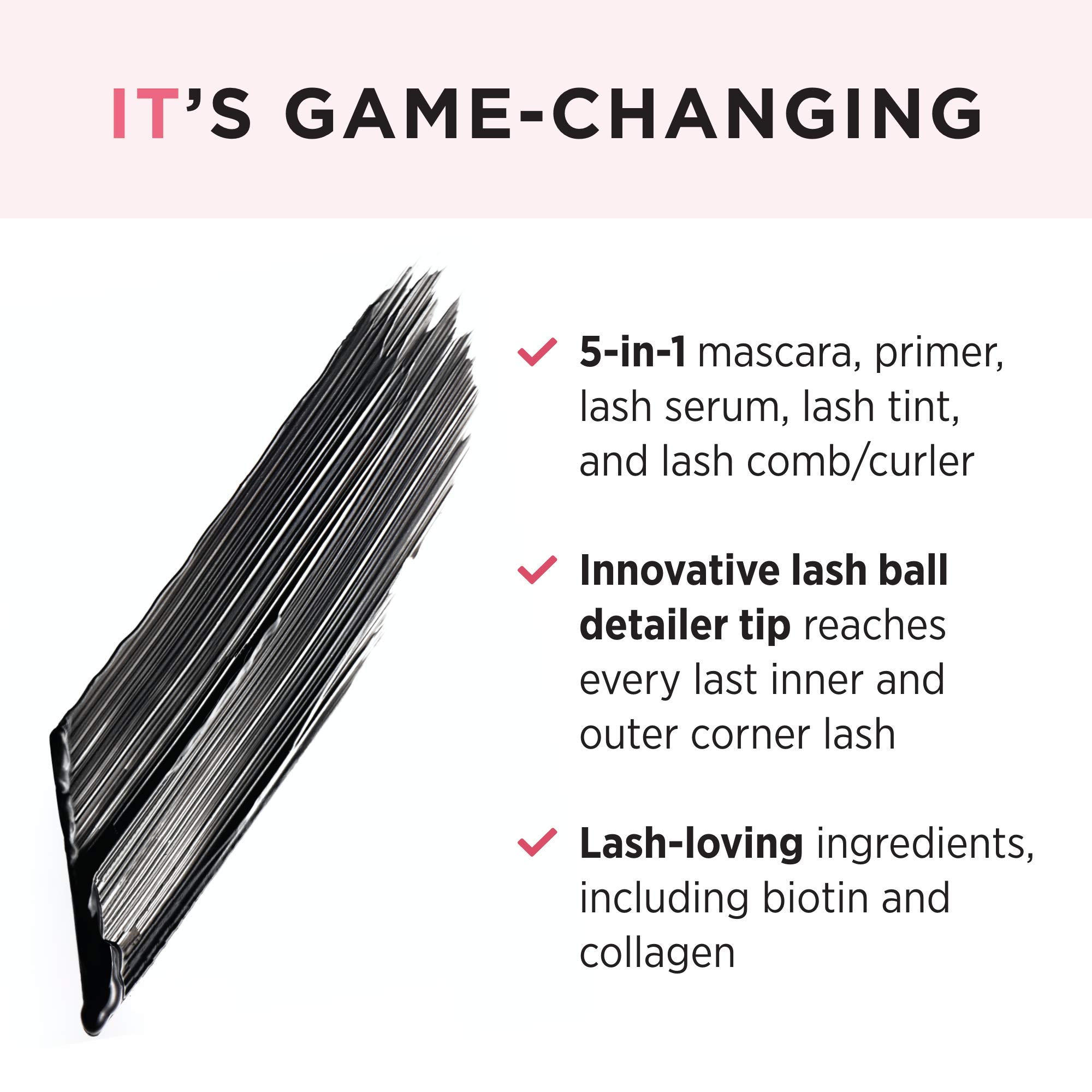 IT Cosmetics Hello Lashes 5-in-1 Mascara, Black - Volumizing Mascara, Lash Primer, Lash Serum, Lash Tint & Lash Curler - Lengthens & Separates Lashes - With Collagen, Biotin & Peptides - 0.33 fl oz