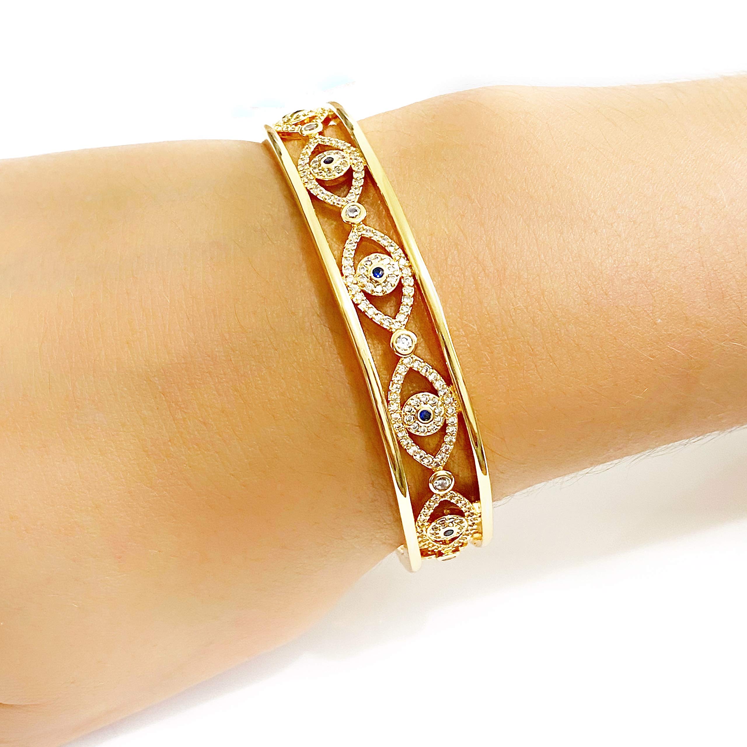 LESLIE BOULES 18K Gold Plated Evil Eye Cuff Bracelet for Women Fashion Jewelry