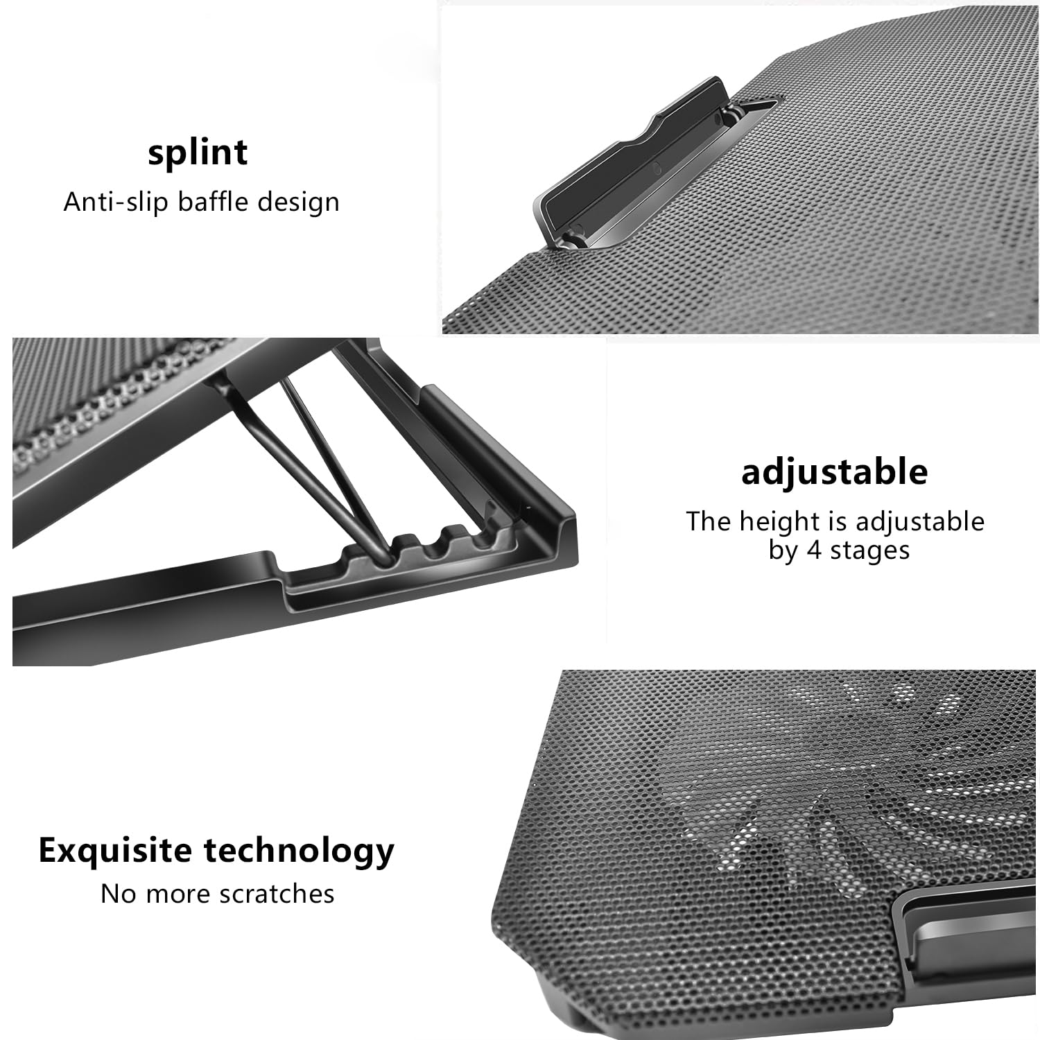 Laptop Cooling Pad, Cooler Pad Chill Mat 2 Quiet Fans LED Lights and 2 USB Ports 5 Height & with Adjustable Speed Mounts Metal Mesh Design, for 9"-17" Laptops(Black)