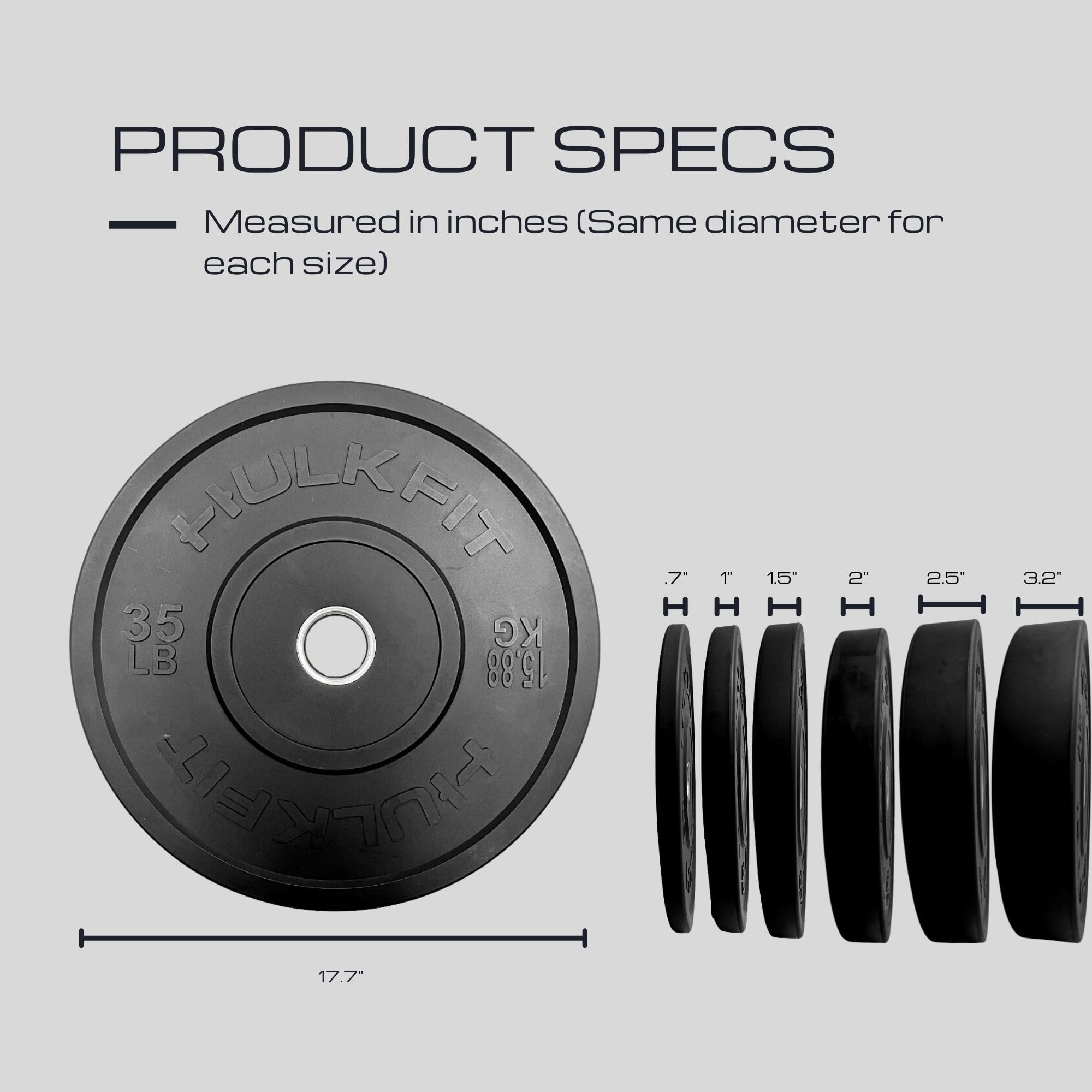 HulkFit Sport Series 2" Olympic Shock Absorbing Rubber Bumper Weight Plates for Barbells - Black 25 lb Single