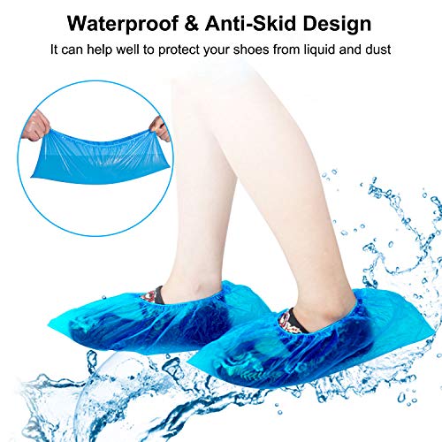Shoe Covers Disposable -100 Pack(50 Pairs) Disposable Shoe & Boot Covers Waterproof Slip Resistant Shoe Booties, Durable Boot & Shoes Cover, One Size Fits All (CPE Plastic)
