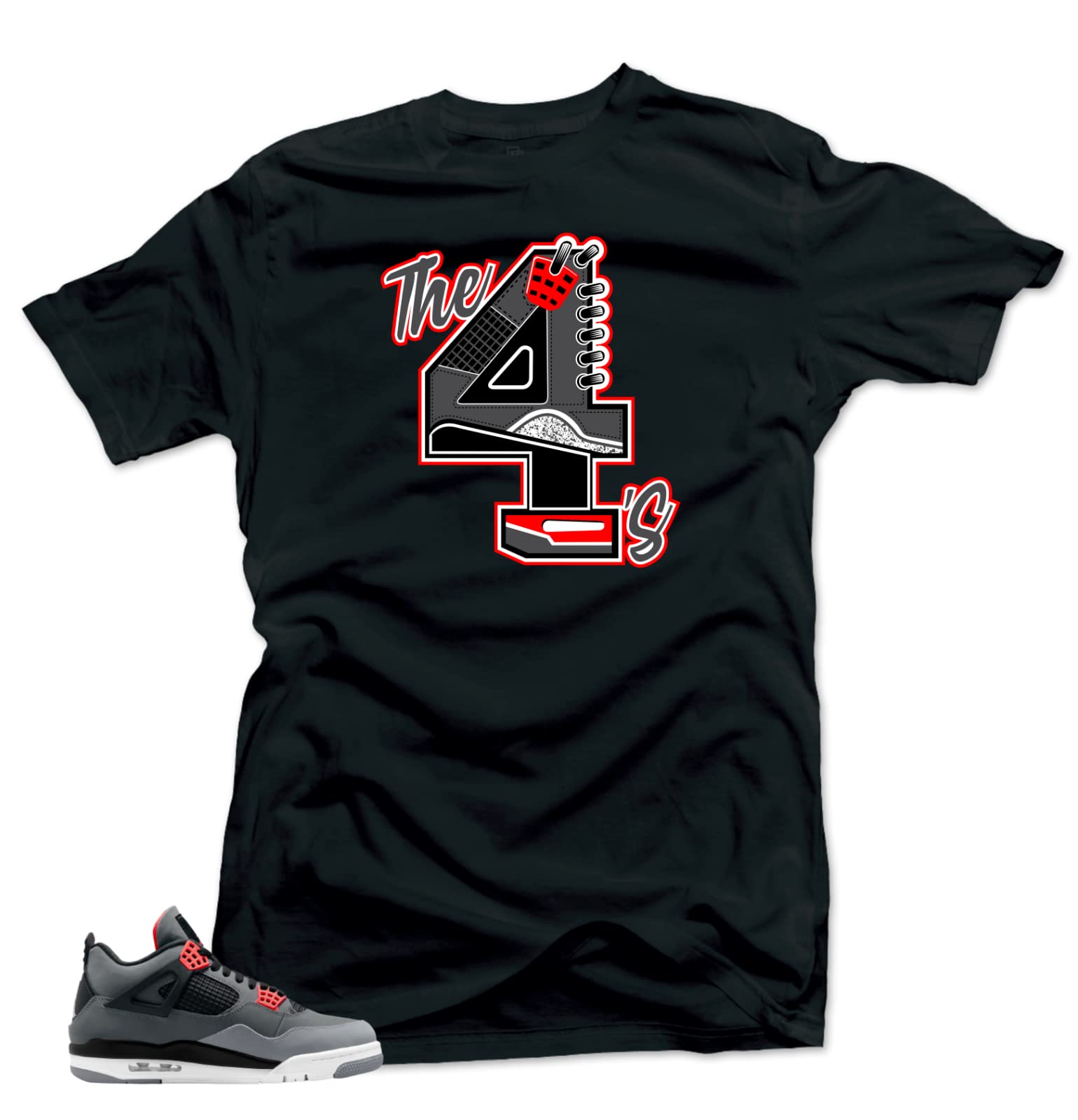 Jordan 4 Red Thunder Bred Match Tees - The 4's Black | Large
