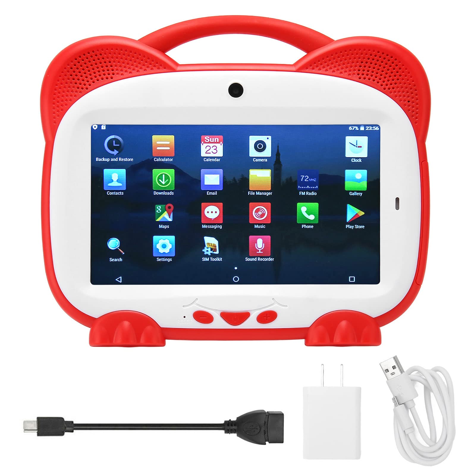Kids Tablet, US Plug 100β240V Dual Camera Kids Tablet 5500mAh 7 Inch Support WiFi HD 1080P for Children (Red)