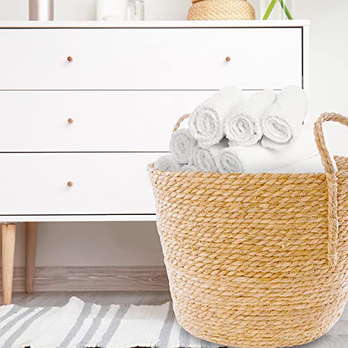 Simple Elements Woven Rattan Storage Basket – Decorative Storage basket for Blankets, Toys, Clothes, Shoes, Towels with Woven Handles – Living Room Home Décor – 16”H x 22” Dia. - Brown