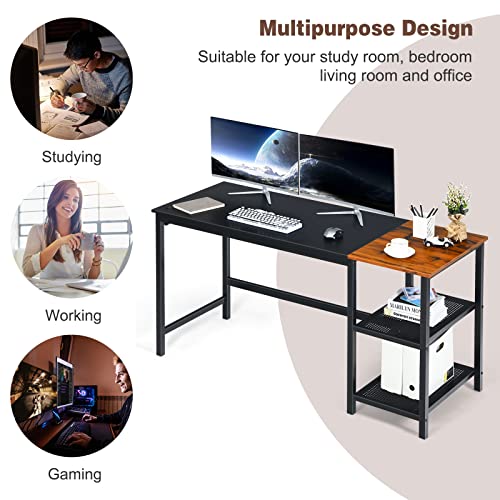 Tangkula 59 Inch Home Office Computer Desk with 2 Tier Storage Shelves, Industrial Study Writing Desk with Headphone Hook, Large Simple Laptop PC Desk with Splice Board & Steel Frame, Gaming Desk