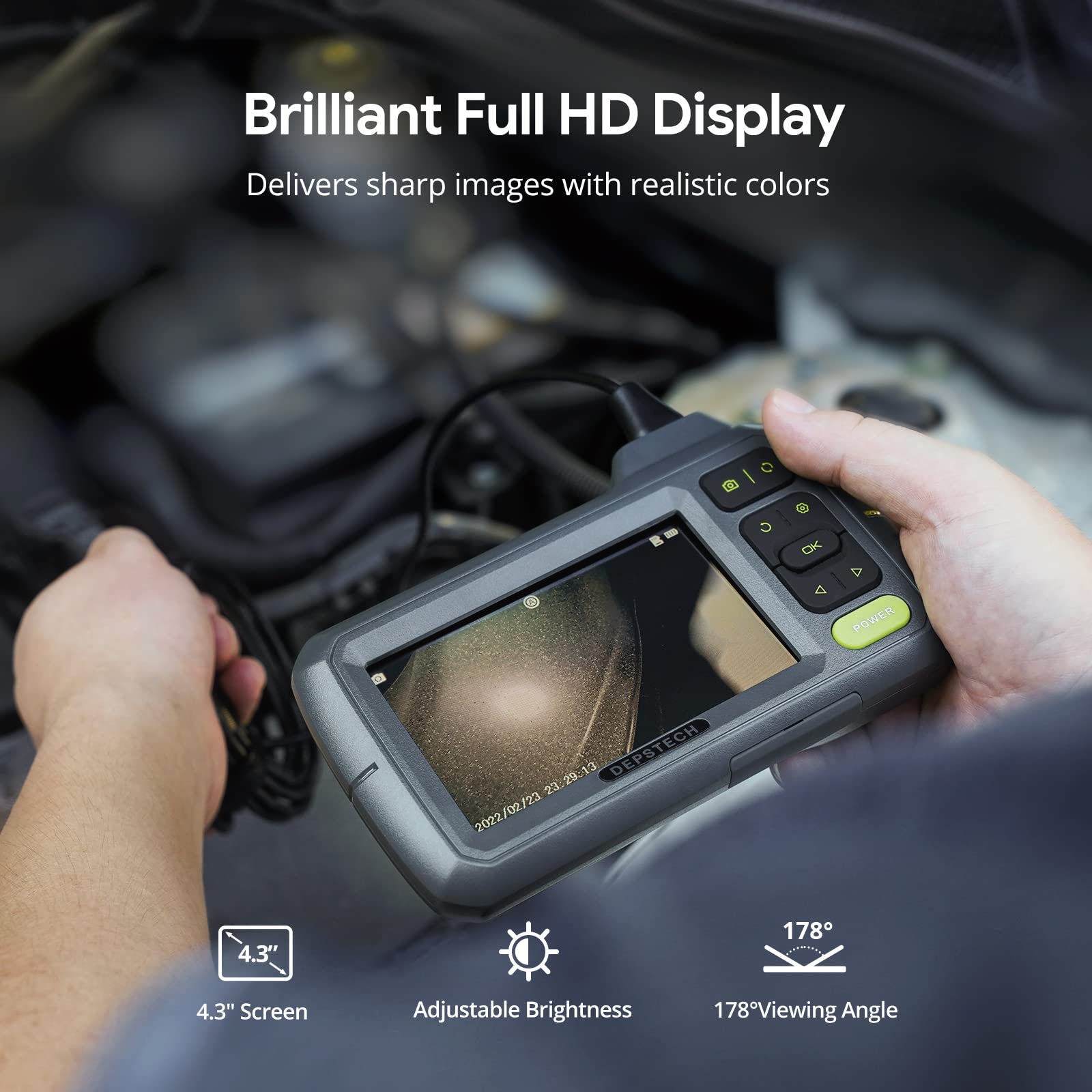 Triple Lens Borescope, DEPSTECH 2.0MP Endoscope Camera with Light, 4.3'' Digital Video Inspection Camera, Flexible Scope Camera, Waterproof Snake Camera for Mechanic Automotive HVAC Tools-16.5ft