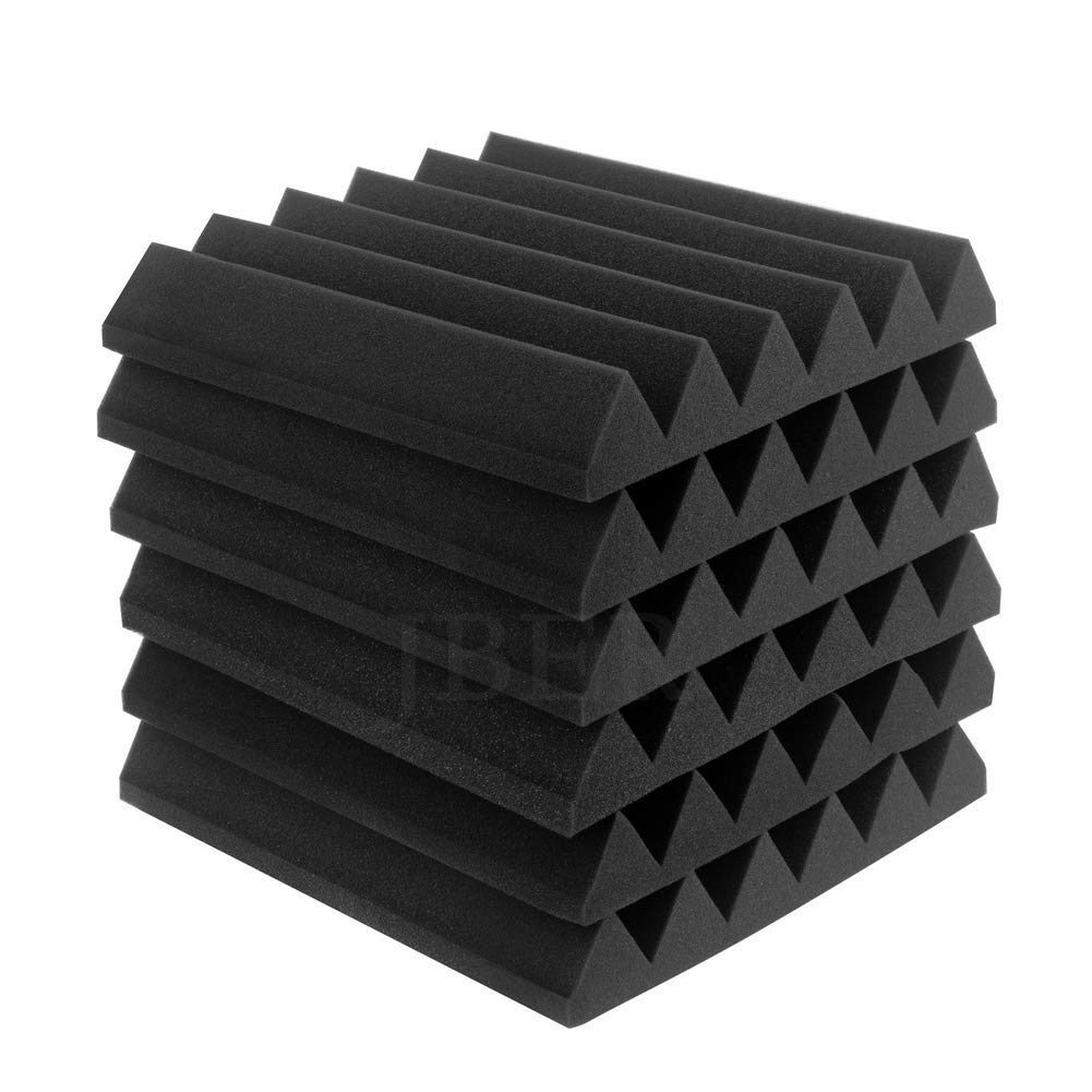 JBER 6 Pack Acoustic Foam Wedge, 2" X 12" X 12" Studio Soundproofing Panels Fire Resistant Sound Proof Padding Acoustic Treatment Foam (6 Square Feet, Charcoal)