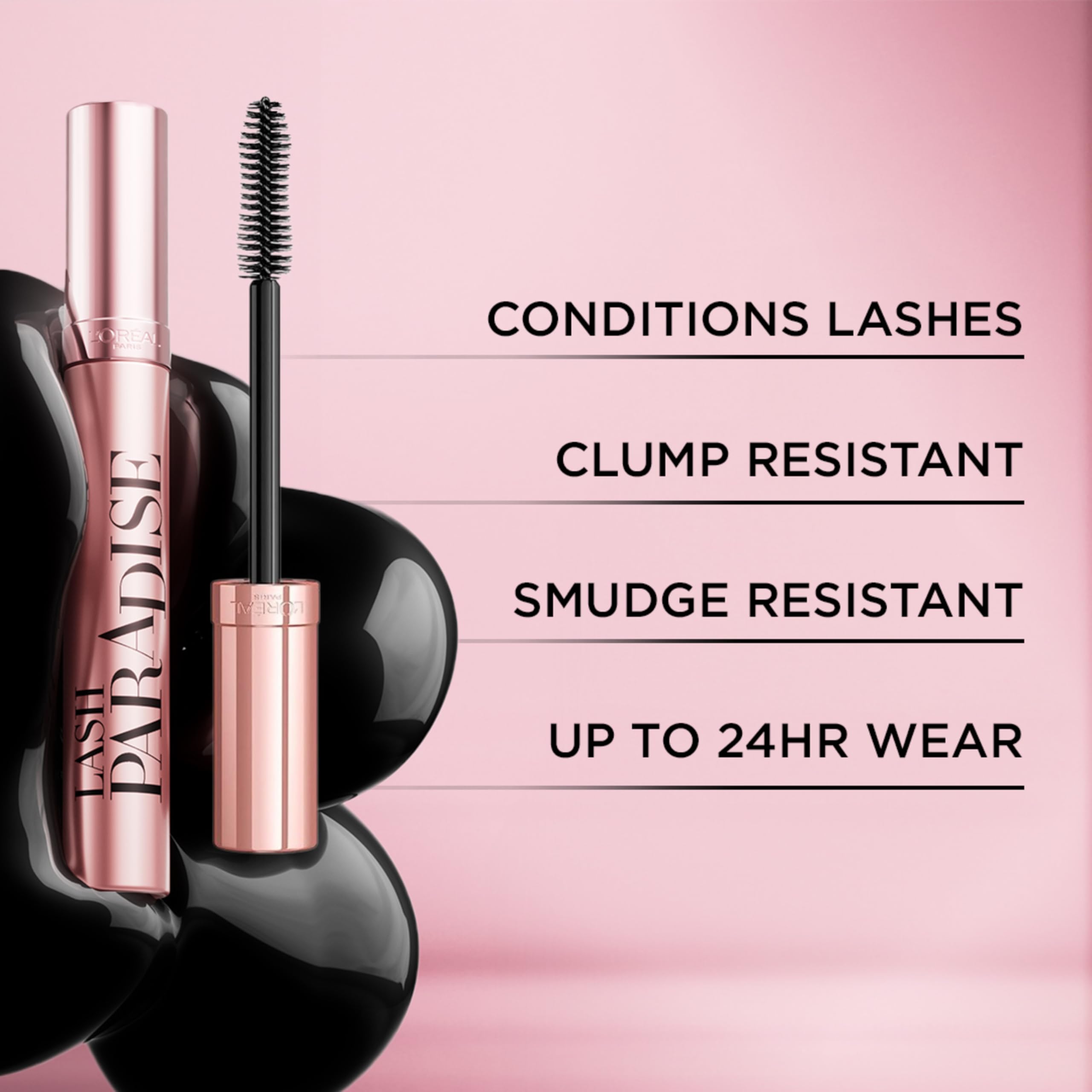 L'Oreal Paris Voluminous Makeup Lash Paradise Waterproof Mascara, Voluptuous Volume, Intense Length, Feathery Soft Full Lashes, No Smudging, No Clumping, Black, 0.25 Fl Oz (Pack of 2)