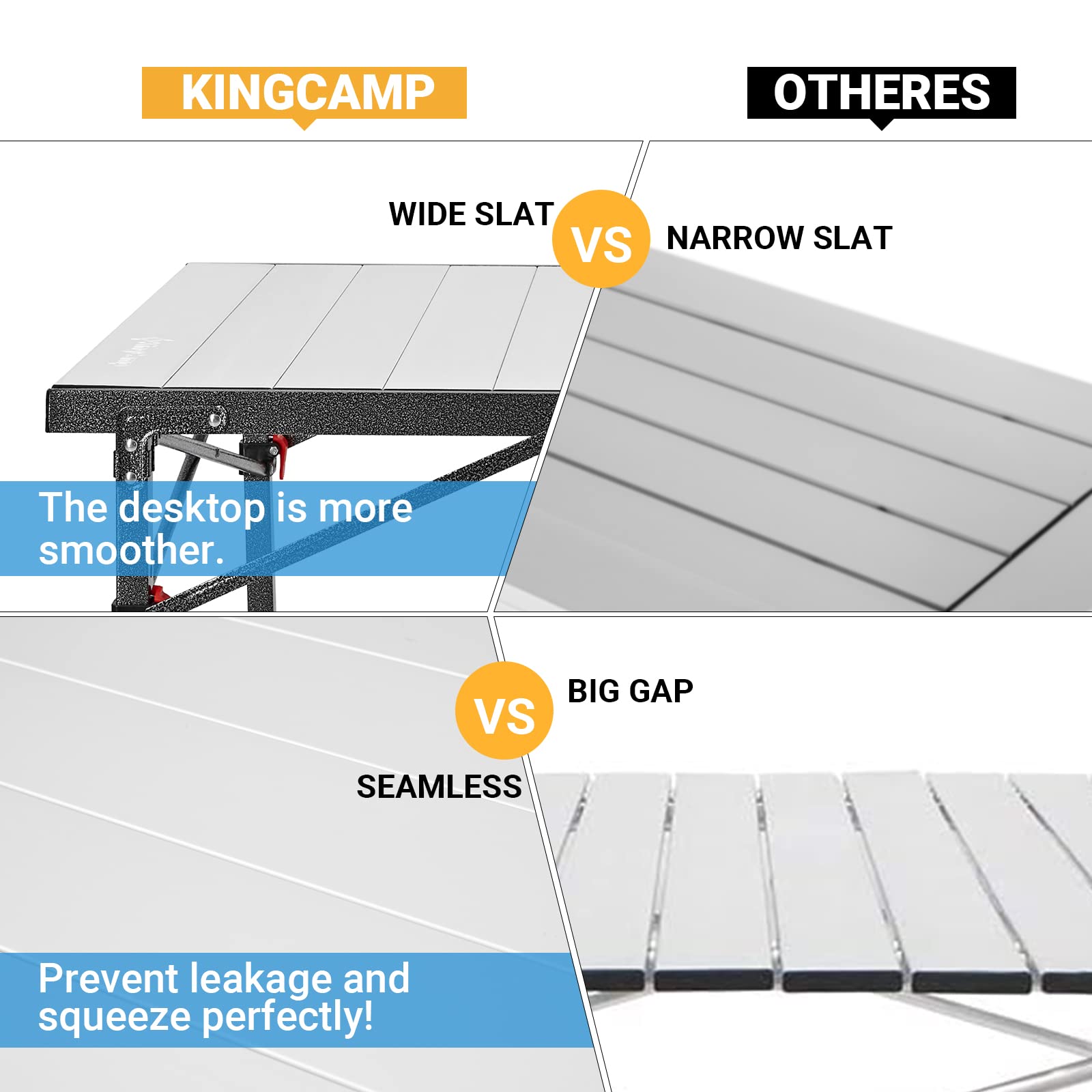 KingCamp Roll Up Aluminum Folding Table Compact Camping Foldable Camp Tables for Travel, Picnic, Party, Barbecue, Outdoor and Indoor, 4-6 Person