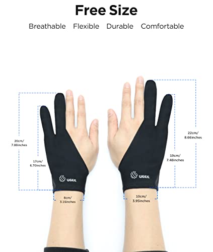 UGEE Digital Drawing Glove 4 Pack,Artist Glove for Drawing Tablet Digital Art Glove with Two Finger for Right Hand or Left Hand Universal Sizes