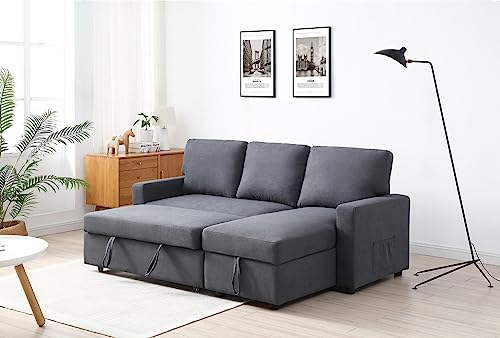 uhome Upholstered Sleeper Sofa with USB Ports sectional Couch Reversible Sofabed, Full XL, Black
