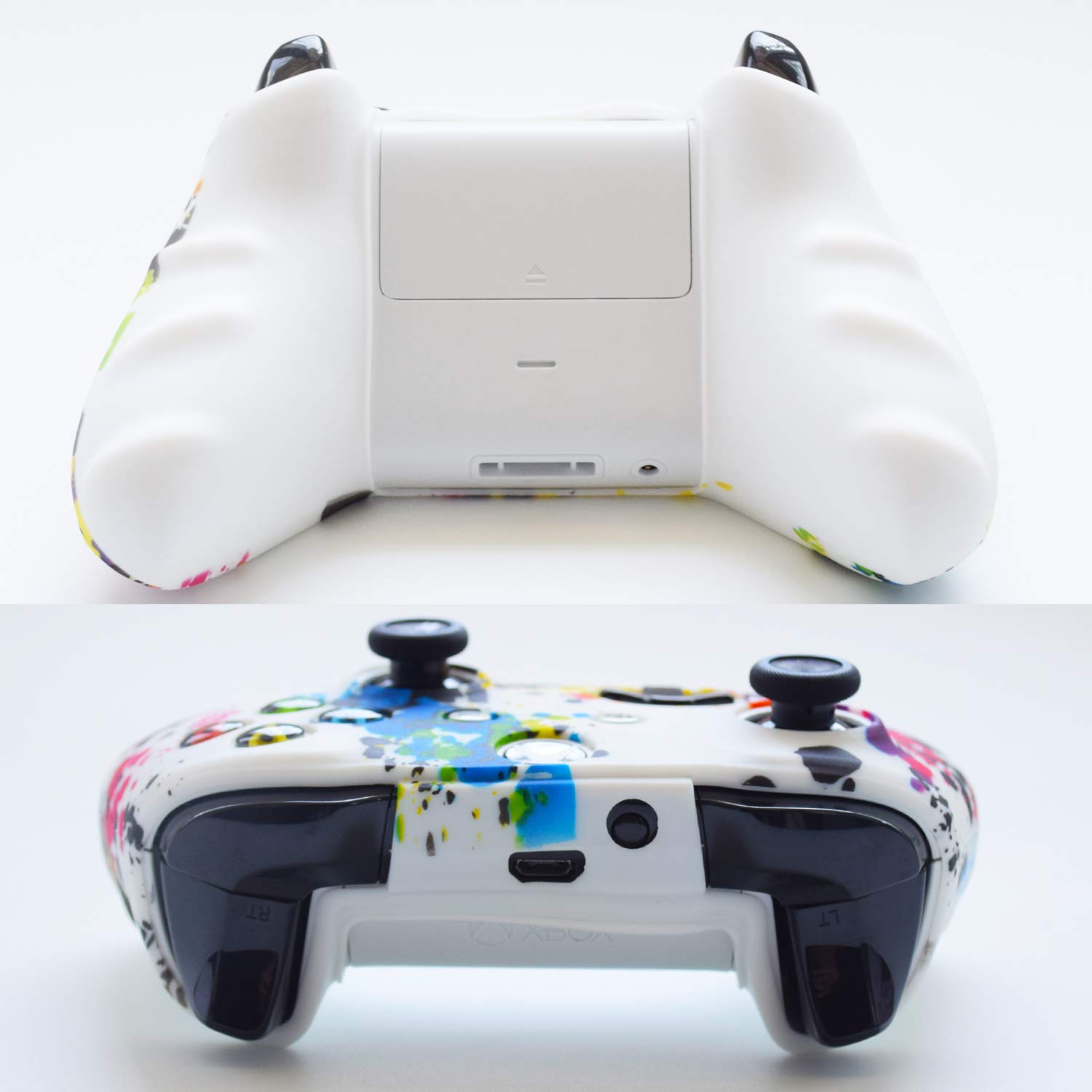 Hikfly Silicone Gel Controller Cover Skin Protector Kits for Xbox One/Xbox One S/Xbox One X Controller Video Games(1 x Controller Camouflage cover with 8 x Thumb Grip Caps)(White Paints)